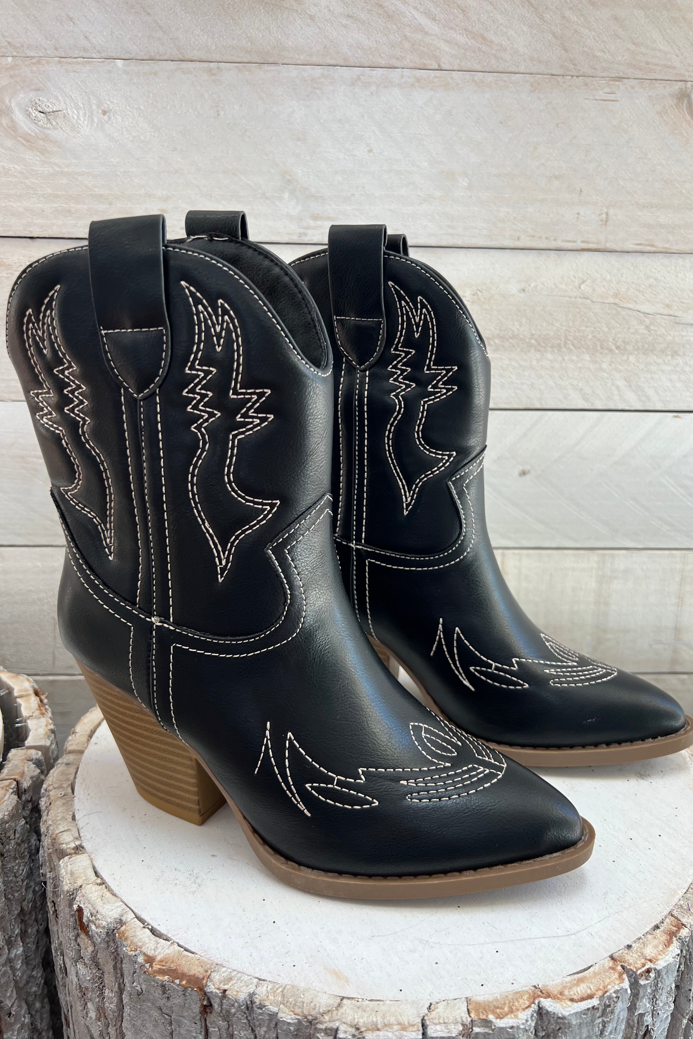Pointed Western Bootie Black Chocolate Shoe Boutique
