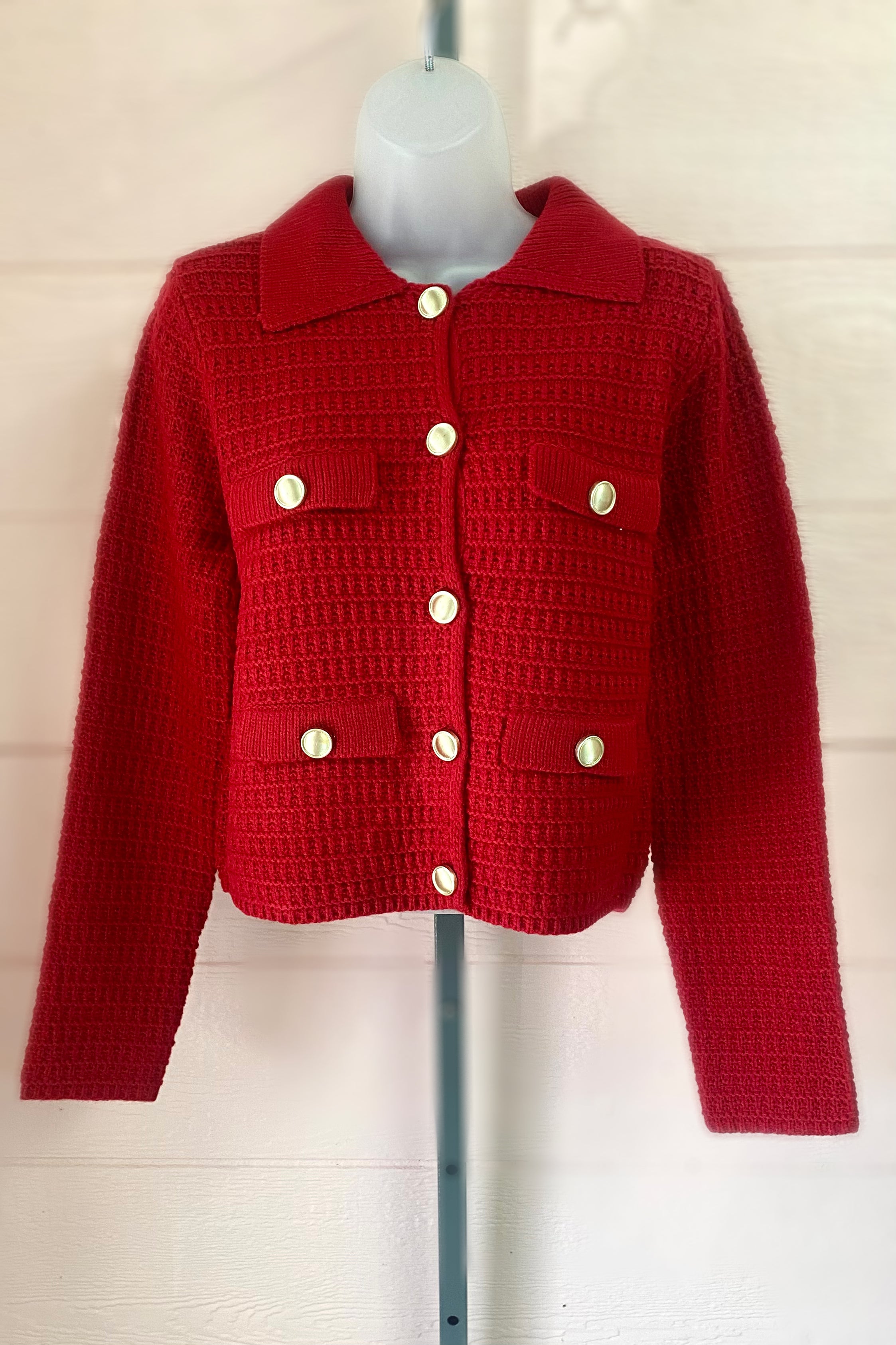 Gold Button Up Knitted Sweater – Chocolate Shoe Boutique